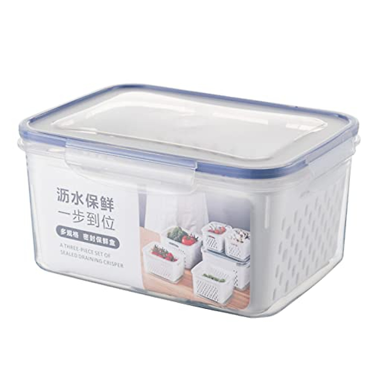 Yiser Double Layer Draining Basket Fresh Keeping Box Kitchen Supplies Sealed Box Plastic Fresh Keeping Box Refrigerator Fruit Storage Sticky Rice Basket (C, One Size)