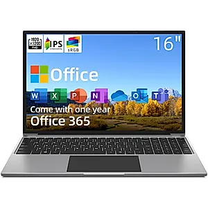 jumper Laptop 16 Inch FHD IPS Display (16:10), 4GB DDR4 128GB Storage, Intel Celeron Quad Core CPU, Laptops Computer with Office 365 1-Year Subscription Included, 4 Stereo Speakers, USB3.0.