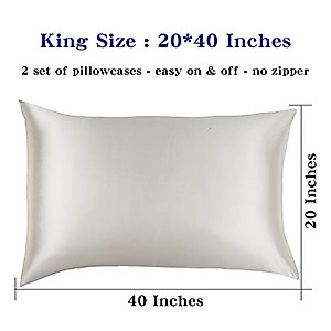 Lanest Housing Satin-Silk Pillowcase King, White Satin Pillowcase for Hair and Skin, Breathable, Super Soft, Cooling Pillow case King Size, Ivory White