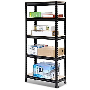 SKONYON Storage Shelves 5 Tier Adjustable Garage Storage Shelving Unit for Warehouse Kitchen Office, 27.6" W x 11.8" D x 59" H, Black
