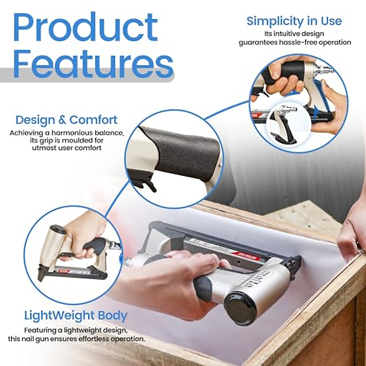 meite MT5016S Upholstery Stapler 20 Gauge 1/2-Inch Crown 1/4-Inch to 5/8-Inch Length Pneumatic Fine Wire Stapler with Safety