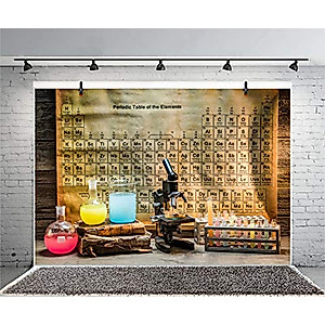 Leyiyi 7x5ft Vintage Chemistry Lab Backdrop Rustic Wooden Cottage Rural Studio Chemist Microscope Retro Periodic Elements Table Photo Background Cowboy Kids Birthday Portrait Studio Prop Vinyl Banner