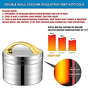 Moffeio Insulated Food Container for Hot Food 2 Compartments Lunch Thermos Wide Mouth 304 Stainless Steel Vacuum Insulated Food Jar 35oz