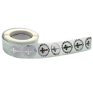 SUPIA 2 Pack 500-Piece Total 1000 Christian Cross Sticker Roll, Design Round Labels with Gold Foil Finish Christening, Communion, Occassions, Envelope Seals, 1 inch/2.5 cm in Dia (Silver), (DF-136)