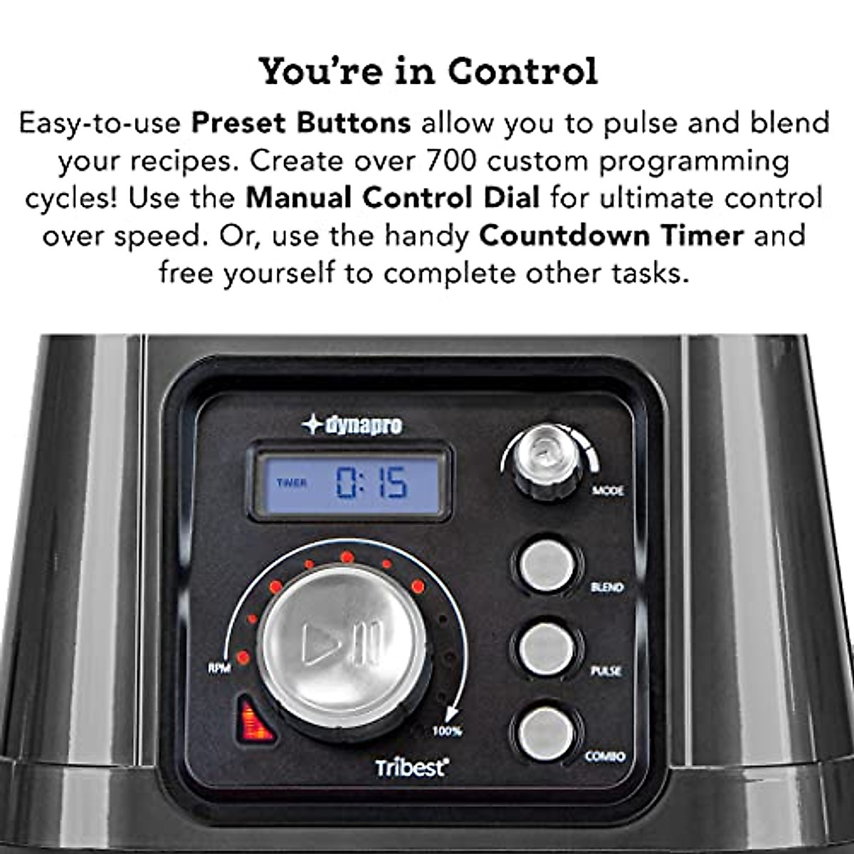 Tribest Dynapro High Speed 2.5HP Blender with Vaccum, Commercially Certified,Grey,One Size