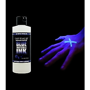 Opticz All Purpose Invisible Blue UV Blacklight Reactive Security Ink (4 Ounce Bottle)