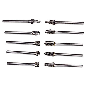 BHA Tungsten Carbide Burr Die Grinder Rotary Tool Bit Set for Aluminum and Other Non Ferrous Material Engraving and Precision Work, Aluma Cut with 1/8” Shank - 10 Pieces