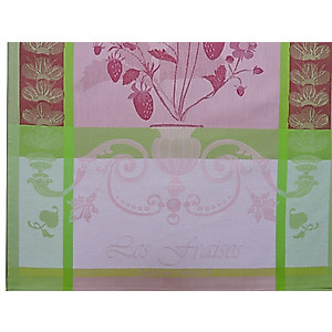 Garnier Thiebaut, Fraisier Rose (Strawberry Plant) Woven Kitchen / Tea Towel, 100 % Cotton