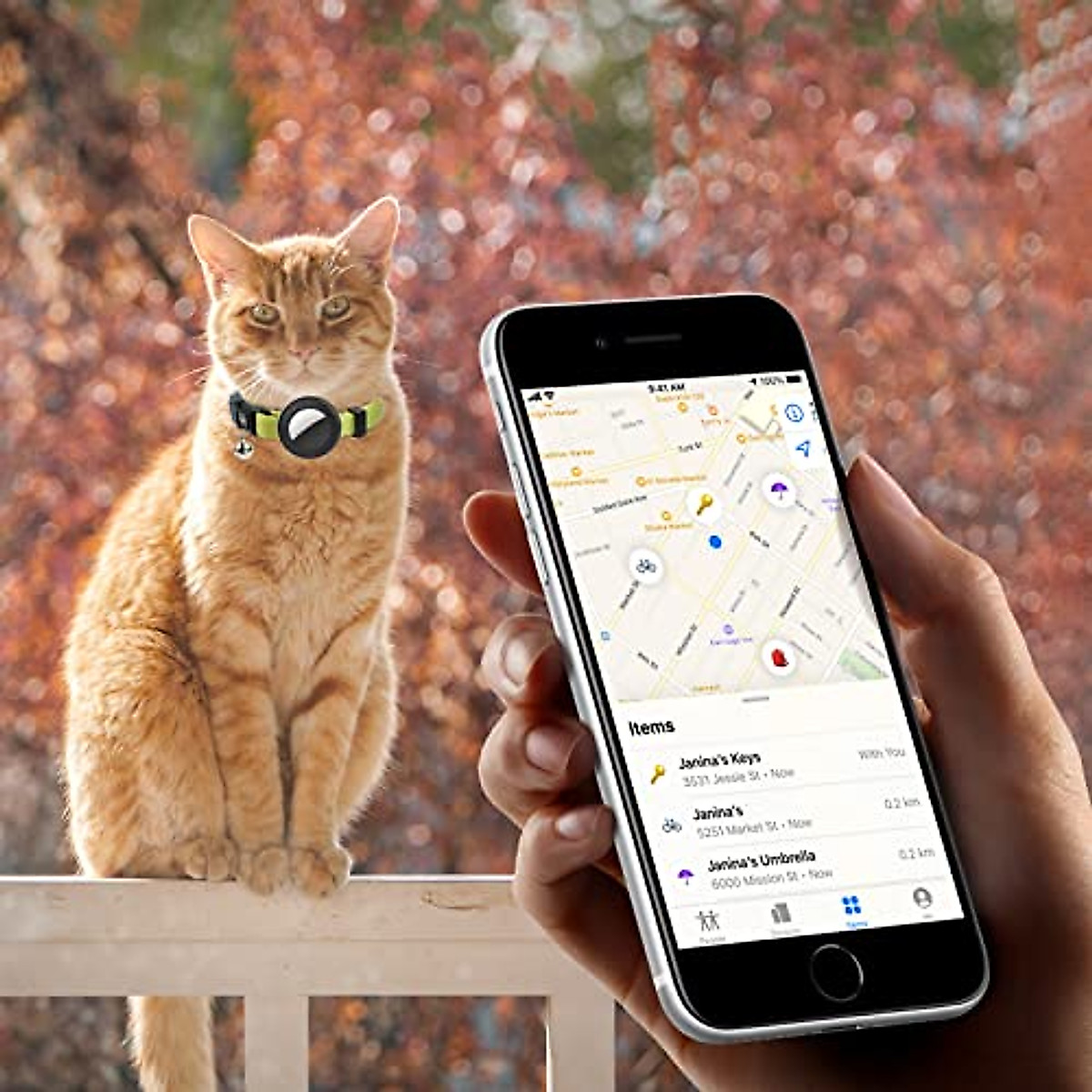 Air tag Cat Collar, Cat Collar with Bell and Safely Buckle for Small Pets, Adjustable Kitten Collar with Airtag Holder Compatible with Apple Airtag for Cats, Kittens, Puppies(Yellow)