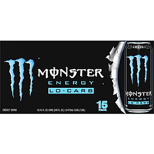 Monster Energy, Lo-Carb Monster, Low Carb Energy Drink, 16 Ounce (Pack of 15)