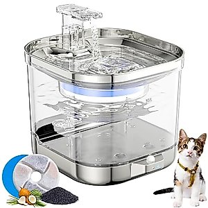 Wireless Rechargeable Cat Water Fountain Cat Drinking Fountain, Super Longer Battery Life, 304 Stainless Steel Basin, Automatic Infrared Sensing, Low Noise, 3 Way Filter System for Pets Indoors