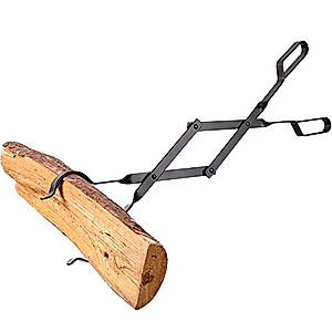AMAGABELI GARDEN & HOME 26" Long Firewood Tongs Log Grabber 0.12 inch Thickness for Fire Pit Campfire Bonfire Fireplace Heavy Duty Wrought Iron Outside Outdoor Indoor Wood Stove Fire Place Tools