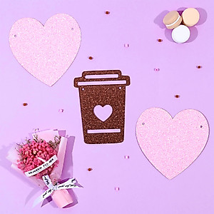 Coffee Bar Banner Pink, Glitter Coffee Cup and Heart Garland, Latte Banner for Birthday Bachelorette Engagement Wedding Baby Shower Party, Coffee Bar Wall Table Decorations