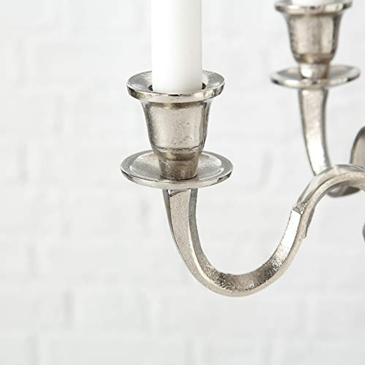 Hamptons Five Candle Candelabra, Silver Finish, Centerpiece, Hand Crafted of Cast Aluminum, Atelier Craft Surface Details, Over 1 FT High, (15.75 Inches)