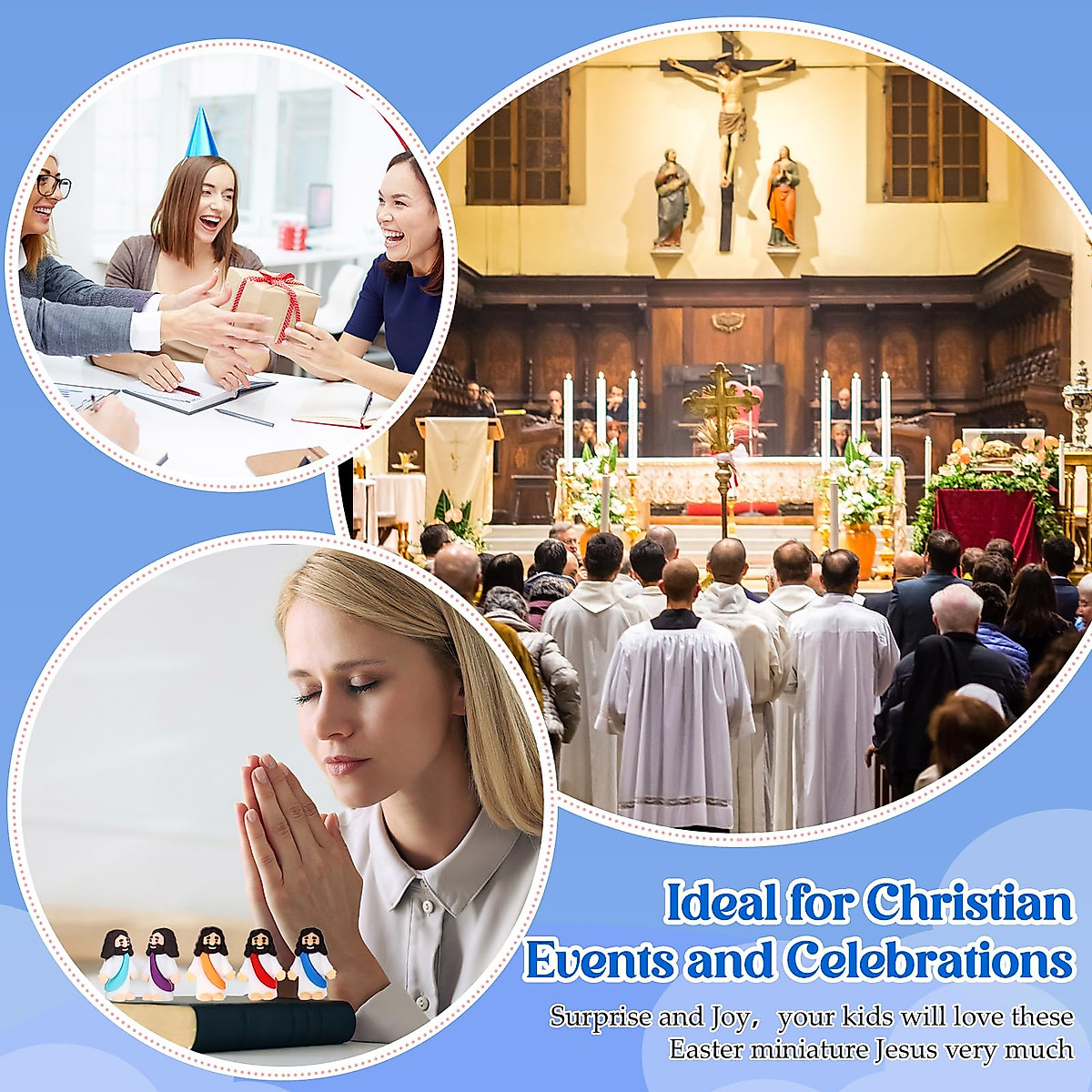 Bememo 12 Pcs Mini Jesus Figures Easter Original Little Jesus Figures Rubber Pocket Toys to Hide and Seek Religious Party Favors Sunday School Baptism Gifts(Rainbow Colors)