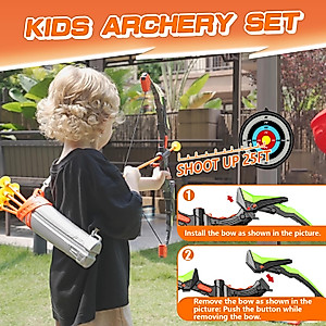Bigdream Kids Bow and Arrow Toy Set, LED Light Up Archery Toys with 10 Suction Cups Arrows, Outdoor Indoor Shooting Games Toys for 6 7 8 9 10 11 12 Year Old Boys Grils Birthday Gifts