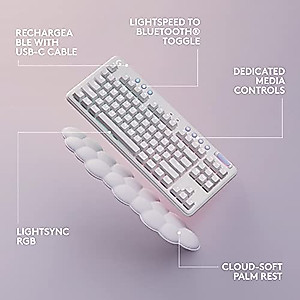 Logitech G715 Wireless Mechanical Gaming Keyboard with LIGHTSYNC RGB, LIGHTSPEED, Clicky Switches (GX Blue), and Keyboard Palm Rest, PC/Mac Compatible - White Mist