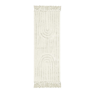 Lanffia Boho Runner Rug 2x6, Beige Bathroom Runner Washable Tufted Rainbow Rug with Tassels Indoor Farmhouse Neutral Floor Carpet for Kitchen Hallway Laundry Doorway Bedroom Living Room