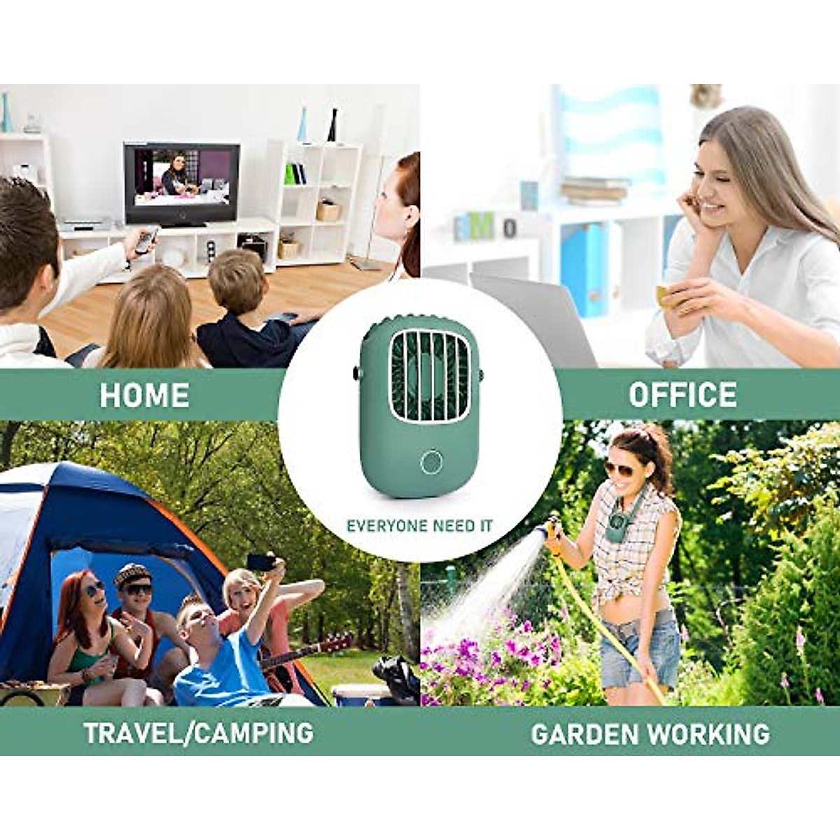 YVMVDV USB Mini Portable Fan, Rechargeble Portable Handheld Personal Fan,Rechargeable Necklace Fan with Adjustable Lanyard 3 Speed Wearable Mini USB Personal Fan for Eyelash Women Kids,Men(Green)