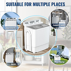 Superday Portable Mini Twin Tub Washing Machine Compact Washer and Spin Dryer w/Wash and Spin Cycle 17.6lbs Capacity For Camping, Apartments, Dorms, College Rooms, RV’S, Delicates, Grey