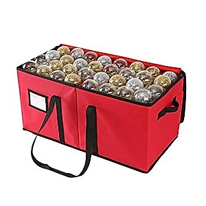 Sattiyrch Christmas Ornament Storage Box with Dual Zipper Closure - Box Contributes Slots for 128 Holiday Ornaments 3-Inch