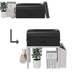 VEDECASA White Wooden Under Desk Printer Stand Holder with Storage Bin Headphone Hook for Home Office, Multi Purpose Organizer Modern Desktop Printer Shelf with Adjustable Anti-Skid Pads (White)