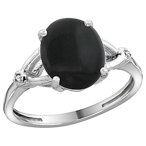 Sterling Silver Diamond Natural Black Onyx Ring Oval 10x8mm 3/8 inch wide size 6.5
