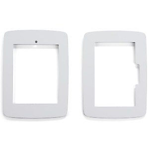 Displays2go White Retail Stand for iPad, Steel & ABS Plastic, Rotating & Tilting, Covered Home Button – White (TABFLWH)