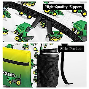 Zaaprint Personalized Green Tractor Truck Waterproof Schoolbag Backpack with Name Text for Women Men Gift