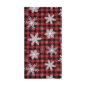 Christmas Snowflake Red Buffalo Check Plaid Hand Bath Towel Highly Absorbent Soft Hanging Towels Winter Holiday Snow Snowman Xmas Rustic Kitchen Dish Towel Set Washcloth 2pcs