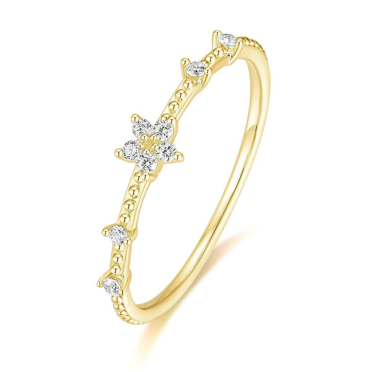 TIGRADE 1.2mm 14k Gold Plated Stacking Ring Fashion CZ Star Ring Dainty Thin Ring Eternity Statement Ring for Women Size 4-11, Gold, Size 8