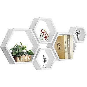 Overstock Wall Mounted Hexagon Floating Shelves 8 PCS - White