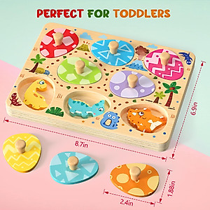 Zeoddler Wooden Puzzles for Toddlers, 8 Pcs Dinosaur Matching Egg Puzzle, Montessori Toys for Boy Girl Easter Birthday Gifts, Preschool Learning Activities & Educational Toys for Boys, Girls