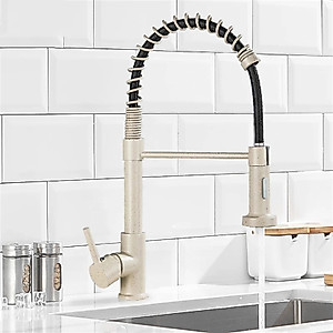 WTEZRSRGG Kitchen Faucets, Single Lever Pull Out Spout 360 Rotation Mixer Tap, Hot and Cold Spring Kitchen Faucet,Beige (Color : Beige)