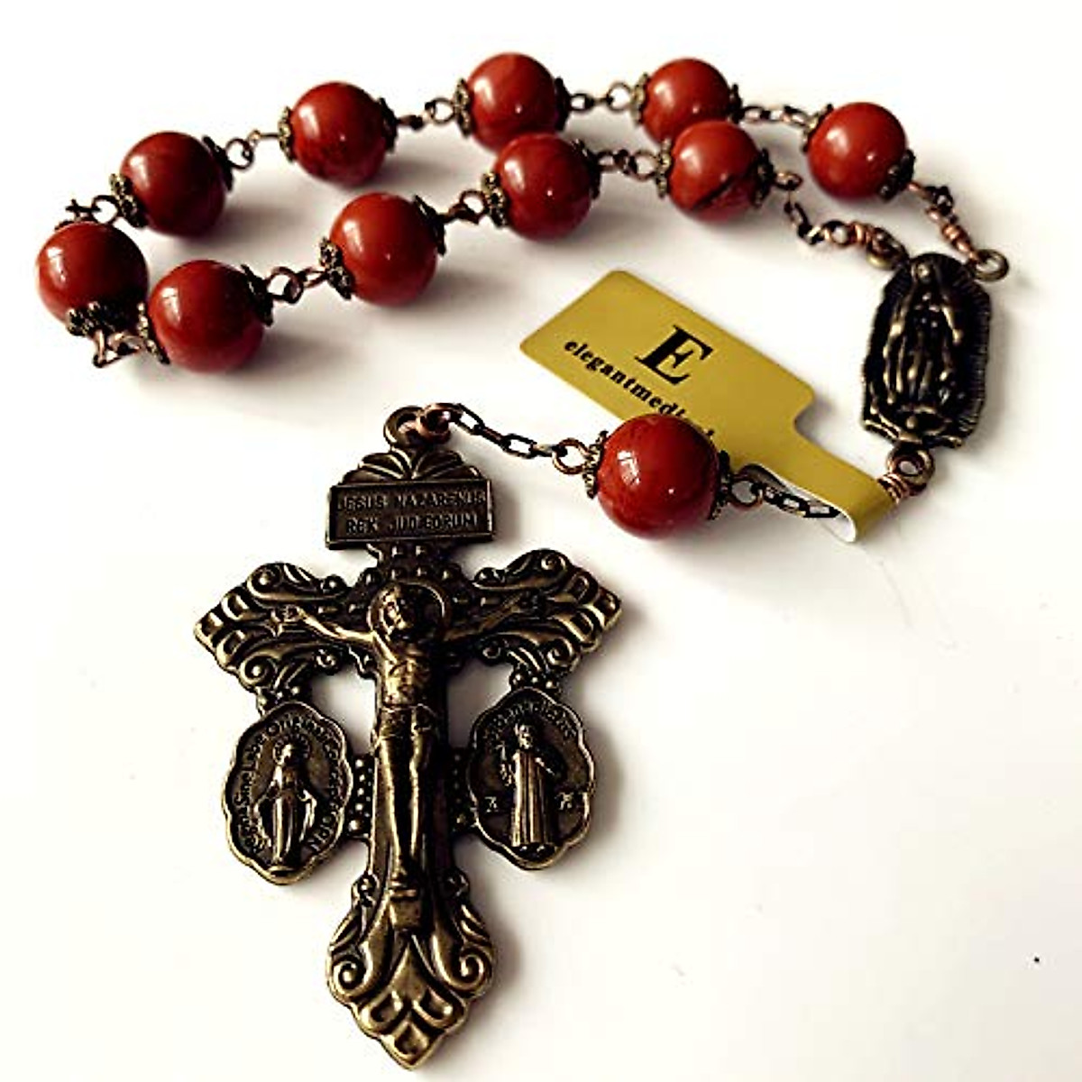 elegantmedical car rosary Carnelian Beads Catholic Prayer one decade rosary bracelet Bronze Pardon cross Gift