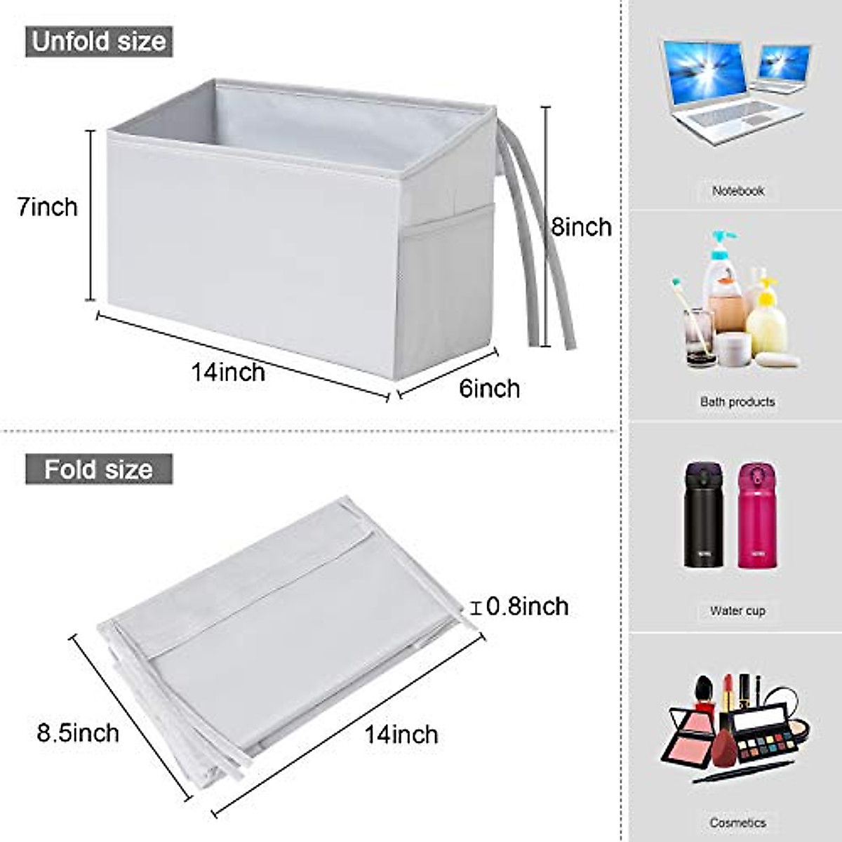 Bedside Organizer Caddy,Hanging Bunk Bed Organizer,Foldable Magazine Holders Storage Bag Platform Bed,College Dorm Rooms Baby Bed Rails,Gray