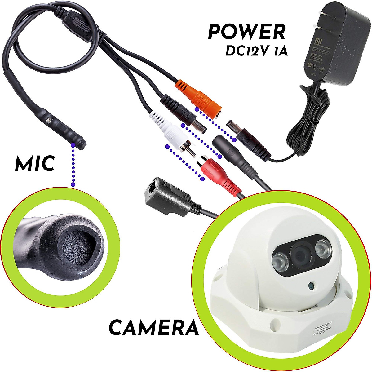 CCTV Microphone Outdoor Microphone for Security Camera IP: Audio Microphone CCTV Surveillance Microphone RCA with High Sensitive Preamp Amplified Pickup Device Mic External Camera Sound (1 Pack)
