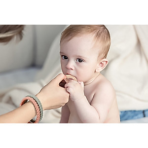 Socub Silicone Baby Teether Toy, 4 Pack BPA Free Soft Silicone Teether Bracelets for 3+Month babies, Wearable as Bracelets, Baby Chew Toy (Sage/Ether/Muted/Apricot)