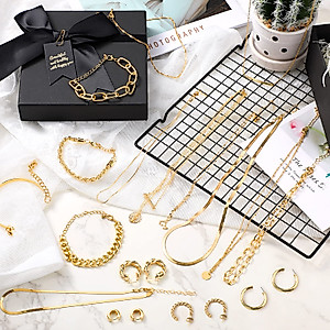 Tiamon 12 Pcs Gold Silver Jewelry Sets for Women Layered Set of Earring Necklace Bracelets for Teen Girl Men Jewelry Gifts(Gentle Style)