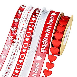 6 Pieces Mother's Day Ribbons Printed Heart Satin Ribbons for Gift Wrapping DIY Supplies Birthday Party Decoration