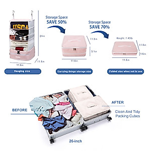 TABITORA Travel Luggage Organizer and Packing Cube Space Saver with Built in Hanging Shelves and Laundry Storage Compartment (Pink L)