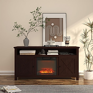 Clihome Electric Fireplace TV Stand 58in Entertainment Center with Electric Fireplace Inserts Heater Christmas Decor TV Stands for Living Room with Fireplace Vintage Fire Places, Brown
