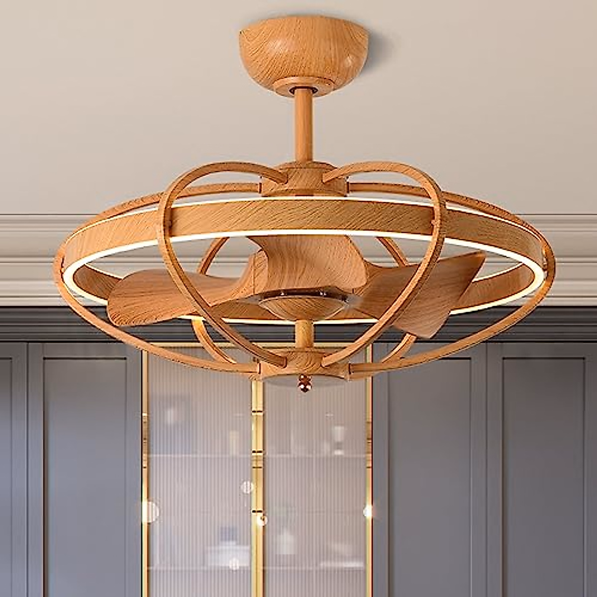 Ceiling Fans with Lights, Indoor Ceiling Fan with Reversible DC Motor, for Patio Bedroom Living Room (Size : 64cm/25in)