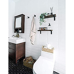 Mkono Floating Shelves Wall Mounted Rustic Wood Wall Shelf Modern Storage Shelving with L Brackets for Home Decor Bathroom Bedroom Living Room Kitchen Office Set of 2, Brown, 17"