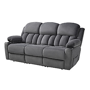 VanAcc Recliner Couch, 3 Seater Sofa Recliner with Cup Holders for Living Room- 85 inch Comfy Couch with Dual Wingback Recliner, Grey Oversized Recliner