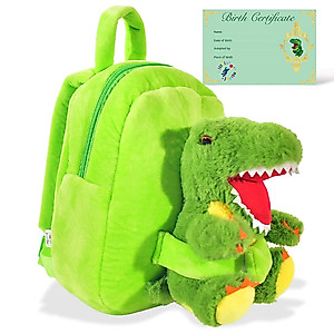 Pet Plush Dinosaur Stuffed Animal Backpack for Boys & Girls 3 - 4 - 5 Years Old w/ Removable T Rex Plush Toy - Backpack Dinosaur - Dinosaur Toys for Kids 3-5 w/ Dino Plushie Kid Animal Backpack (Green