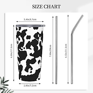 Yaxongx 20oz Tumbler Cow Skin Pattern Double Wall Vacuum Insulated Coffee Mug with Lid and Metal Straw Brush Reusable Stainless Steel Water Bottle Travel Cup Gifts for Car Ice Drinks Hot Beverage