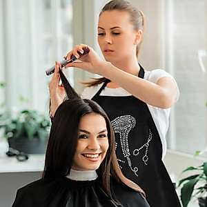 Coume 2 Pcs Hair Stylist Apron Hairstylist Salon Apron with Rhinestone Tools 3 Pockets Waterproof Hairdresser Barber Apron(White,Trendy Style)