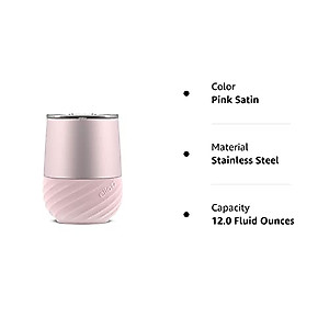 Ello Clink Vacuum Insulated Stainless Steel Tumbler - Wine Glass with Silicone Protection Coaster, 12oz , Pink Satin