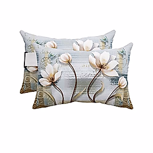 Recliner Head Pillow Ledge Loungers Chair Pillows with Insert White Tulip Flower Butterfly Vintage Postcard Lumbar Pillow with Adjustable Strap Outdoor Waterproof Patio Pillows for Beach Pool, 2 PCS